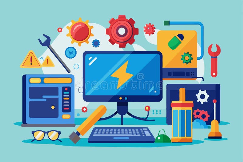 A Workspace Includes Various Computer Repair Tools, Devices, and ...