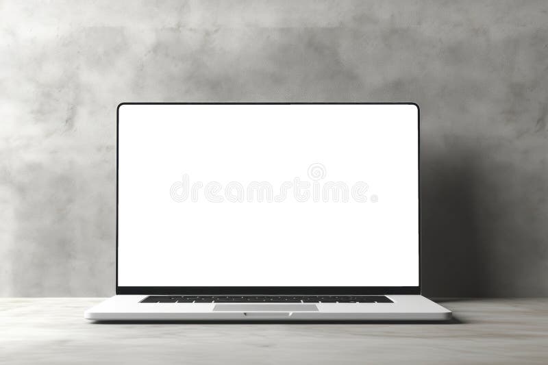 Workspace with Laptop Computer Empty Screen and Office Supply on Wooden ...