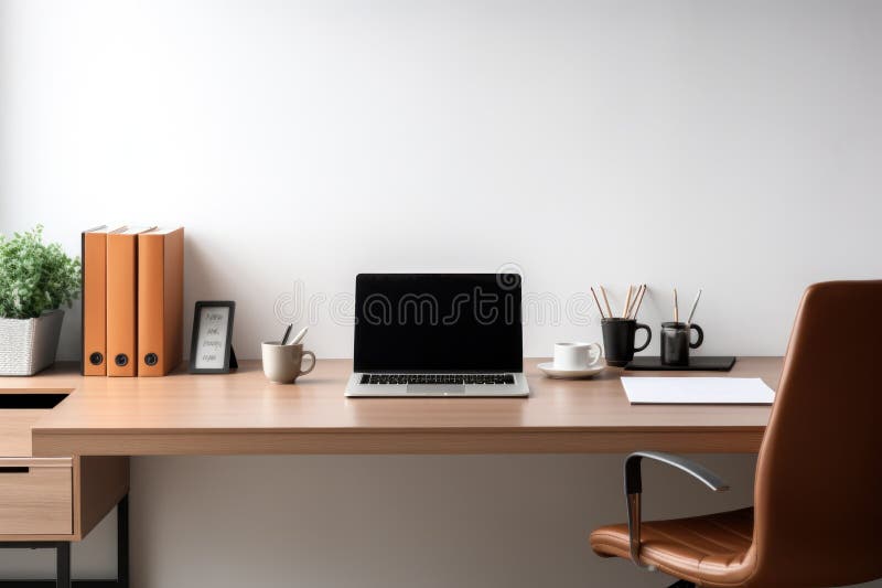 Workspace with Laptop Computer and Supply on Table, Empty Screen ...