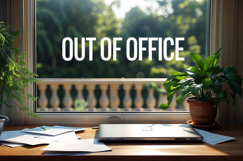 A Workspace with a Laptop, Papers, and Potted Plants with Word Text ...