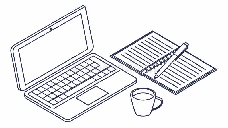 Workspace with Laptop, Remote Work Productivity, Home Office, Vector ...