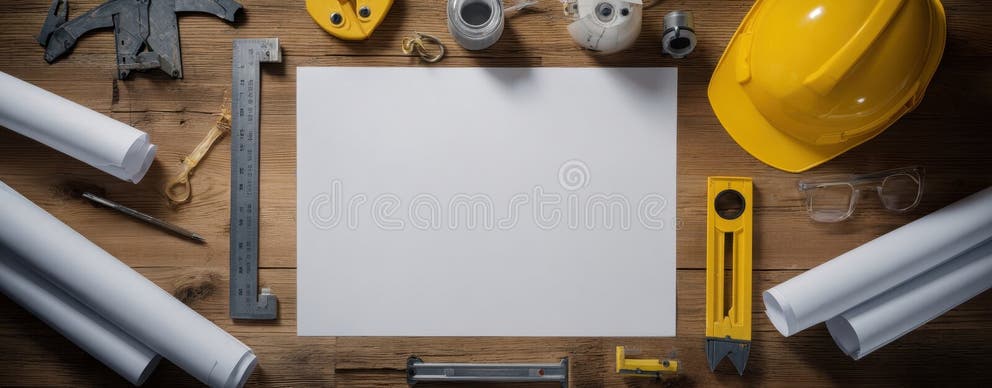 The Workspace Layout Featuring Construction Tools and a Blank Paper for ...