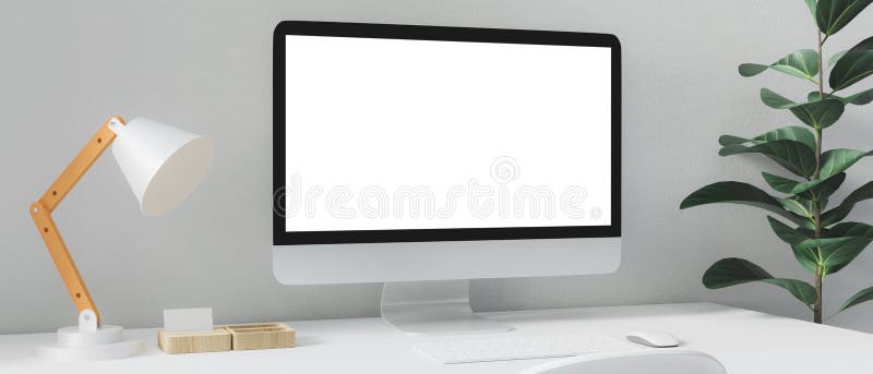 Mockup Monitor Desktop Computer and Office Supplies. Stock Image ...