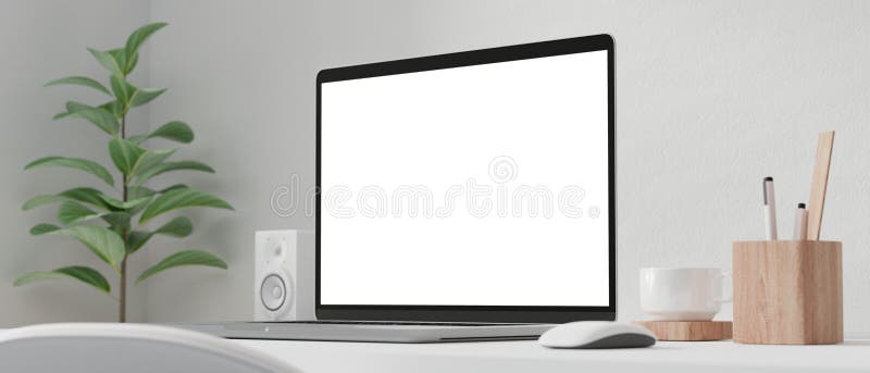 Mockup Monitor Desktop Computer and Office Supplies. Stock Image ...