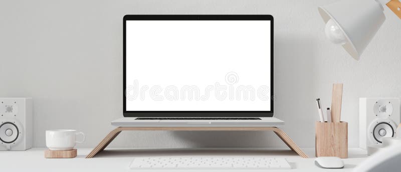 Mockup Monitor Desktop Computer and Office Supplies. Stock Image ...