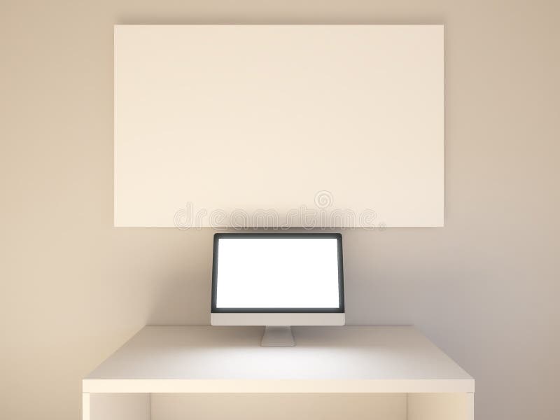Workspace Mockup with Closeup of Blank White Computer Screen on Stock ...