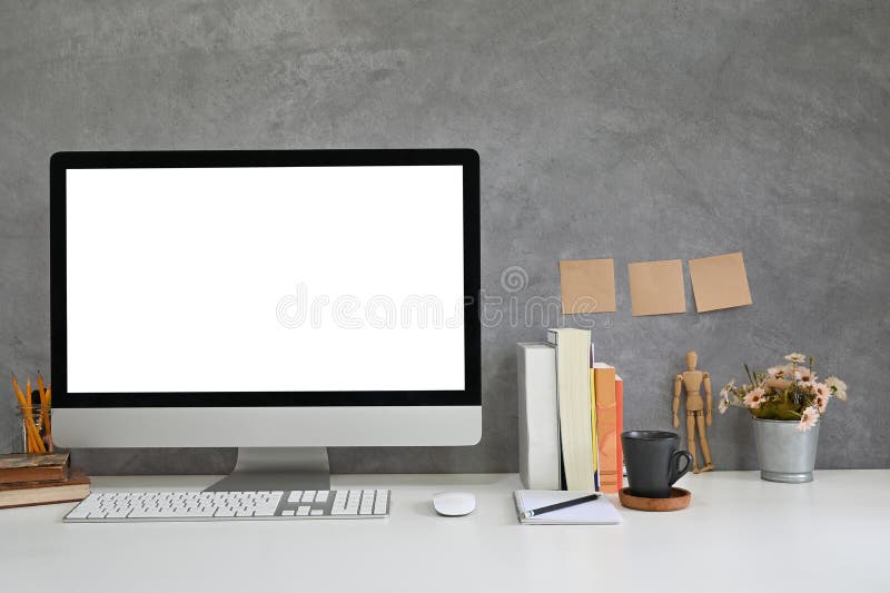 Workspace Mockup Computer, Books, Coffee and Office Supplies with Loft ...