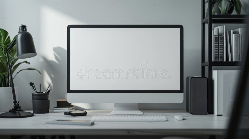 Workspace Mockup Desktop Computer at Modern Home Stock Photo - Image of ...