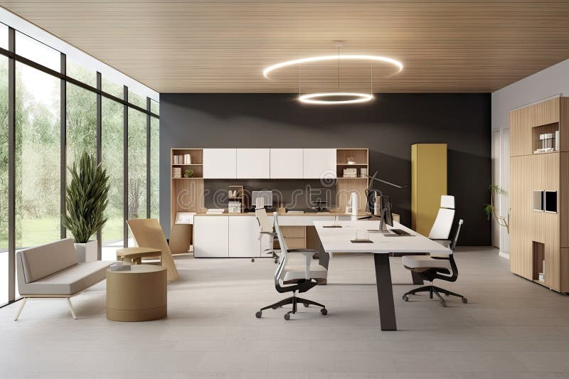 Workspace With Modern Design And Sleek Furniture To Create Productive