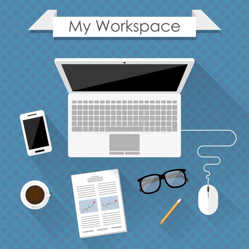 Workspace, Flat Desktop Design with Business Icons Stock Vector ...