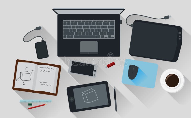 Workspace Office Computer Creative Flat Design Stock Vector ...