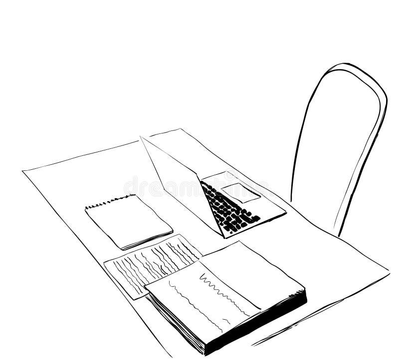 Workspace Office Desk Computer. Interior Sketch Stock Vector ...