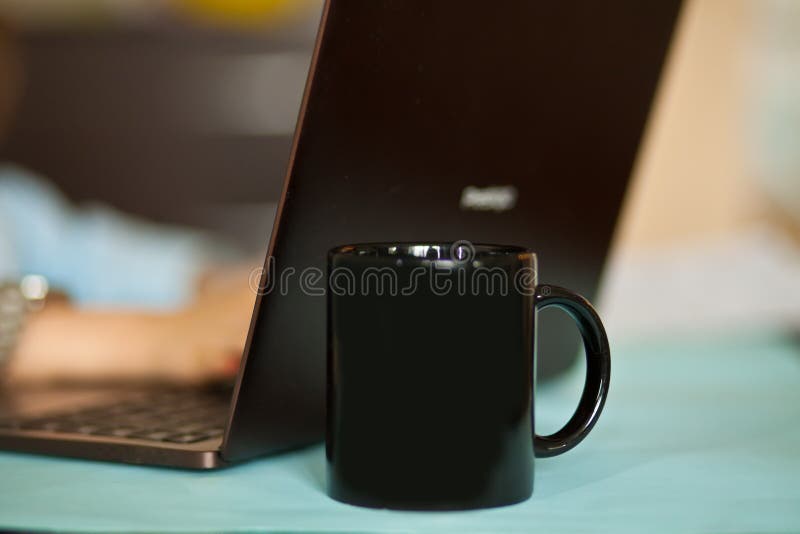 Workspace Office Desk with Laptop and Cup of Coffee Stock Image - Image ...