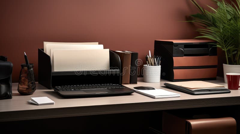 Workspace Office Desk Paper Stock Illustration - Illustration of focus ...
