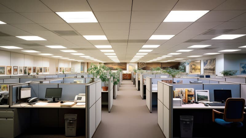 Workspace Office with Pictures Stock Illustration - Illustration of ...