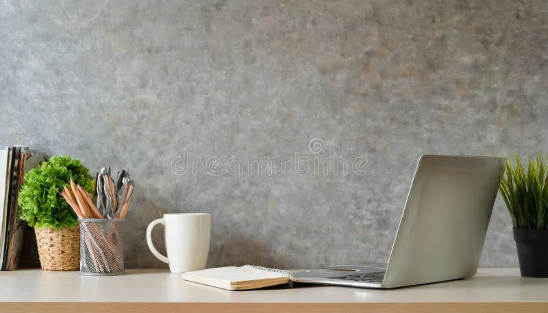 Workspace - Office Table, Empty Desk with Supplies Against the White ...