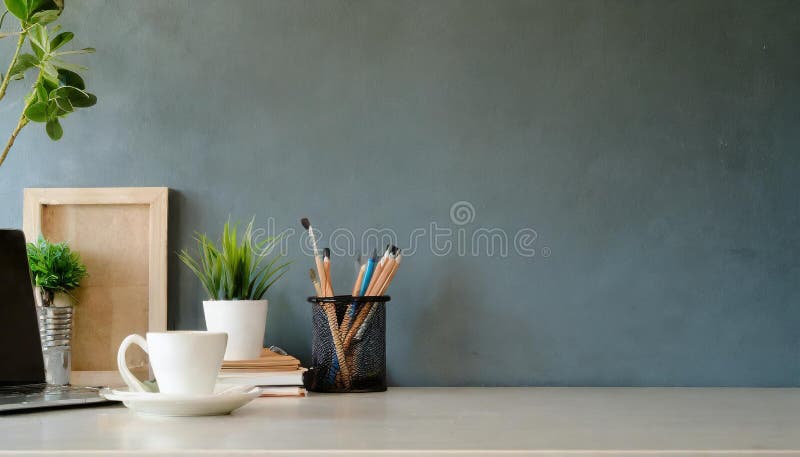 Workspace - Office Table, Empty Desk with Supplies Against the White ...