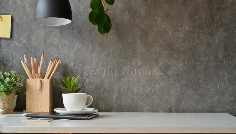Workspace - Office Table, Empty Desk with Supplies Against the White ...