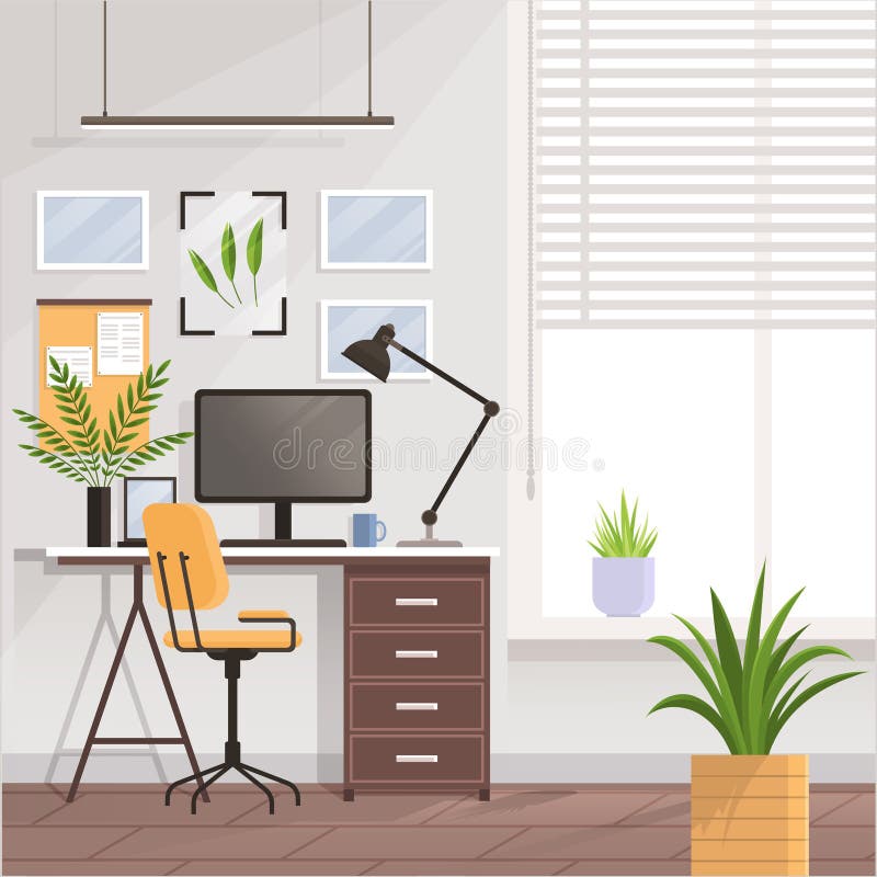 Workspace. Online or Home Job Workplace. Empty Room, Modern Interior ...