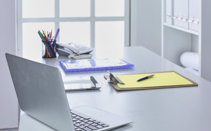 Workspace Presentation Mockup, Desktop Computer and Office Supp Stock ...