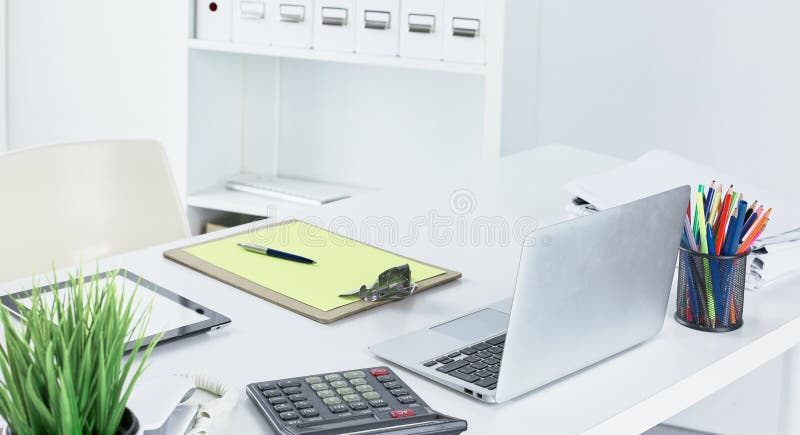Workspace Presentation Mockup, Desktop Computer and Office Supp Stock ...