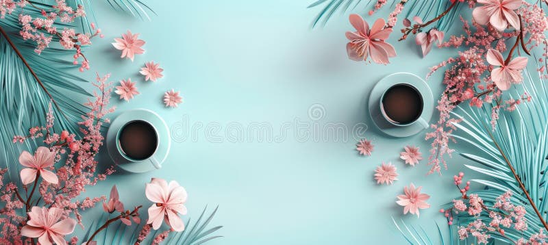 Workspace Relaxation Coffee Break on Blue Desk, Pastel Background ...