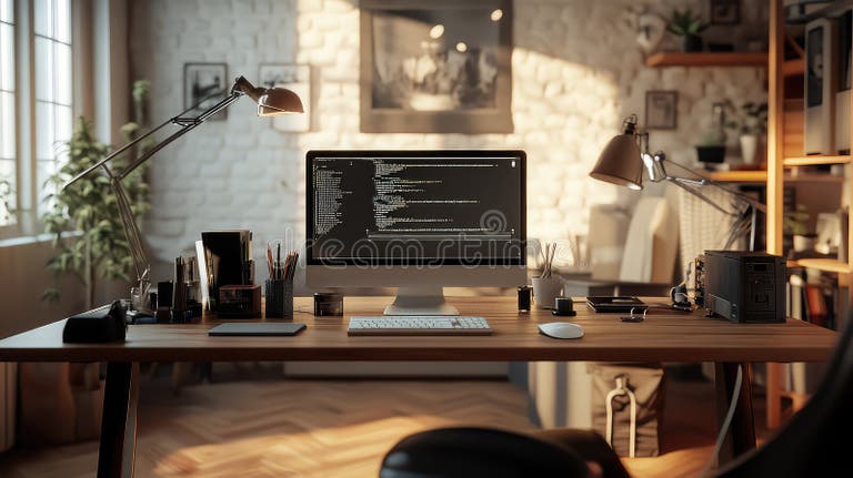 Workspace remote desk stock illustration. Illustration of realistic ...