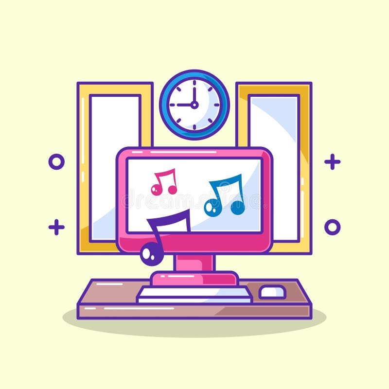 Workspace in Room with Computer Table Stock Vector - Illustration of ...