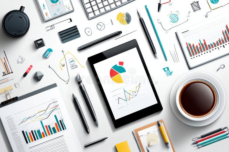 Tablet with Charts and Reports on Office Desk Workplace. Stock Image ...