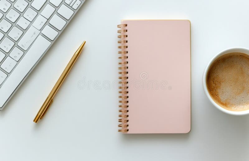 Workspace Setup Featuring a Notepad, Coffee Cup, and Keyboard for ...