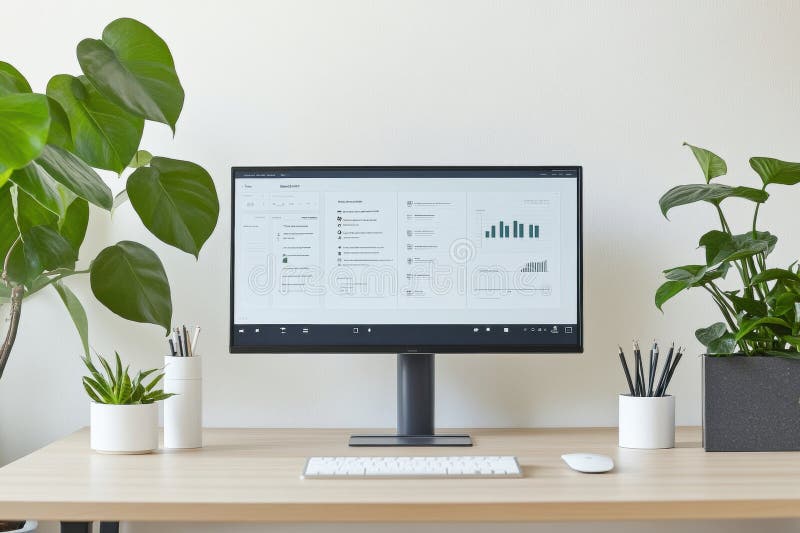 This Workspace Showcases an Adjustable Height Desk with a Computer ...