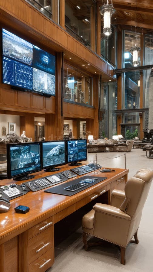 Workspace Showcases Multiple Monitors, High-end Gaming Computer, and a ...