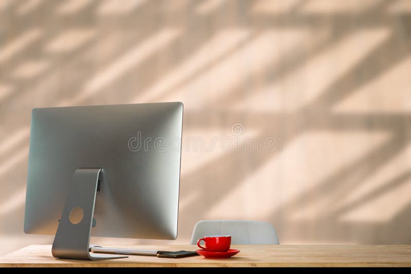 Workspace with Simulated Blank White Screen Computers and Office ...