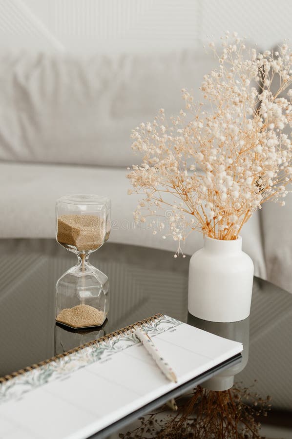 Workspace, Table for Working with an Hourglass Stock Image - Image of ...