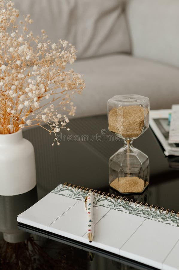 Workspace, Table for Working with an Hourglass Stock Image - Image of ...