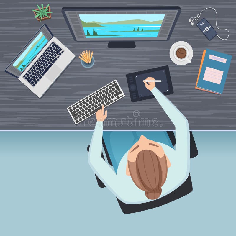 Office Top View. Furniture Realistic Tables Wardrobe Chairs Armchairs ...