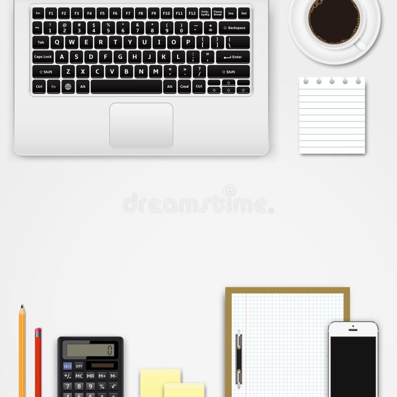 Top View on Office Desk with Business and Office Supplies Stock Vector ...