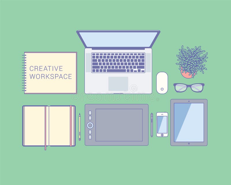 Workspace Top View stock vector. Illustration of device - 53227696