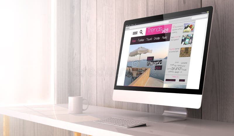 Workspace with Trends Blog Screen Computer Stock Illustration ...