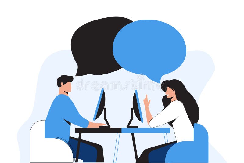 Workspace with Two Talking People, they are Sitting in Front of Each ...