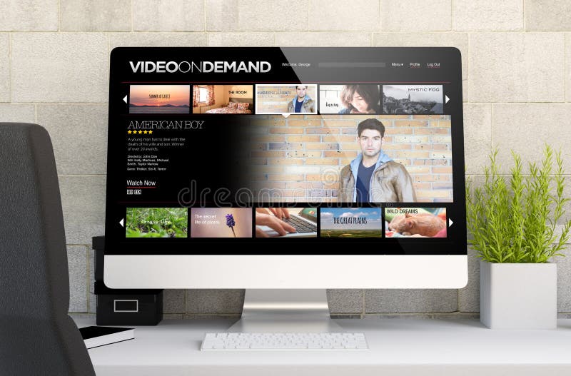 Workspace with Video on Demand Stock Image - Image of computer ...