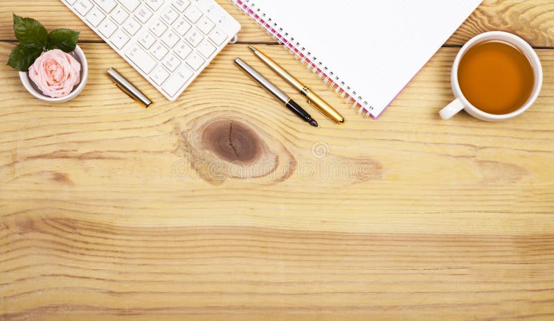 Workspace Top View for Background Concept : Wooden Work Desk Top Stock ...