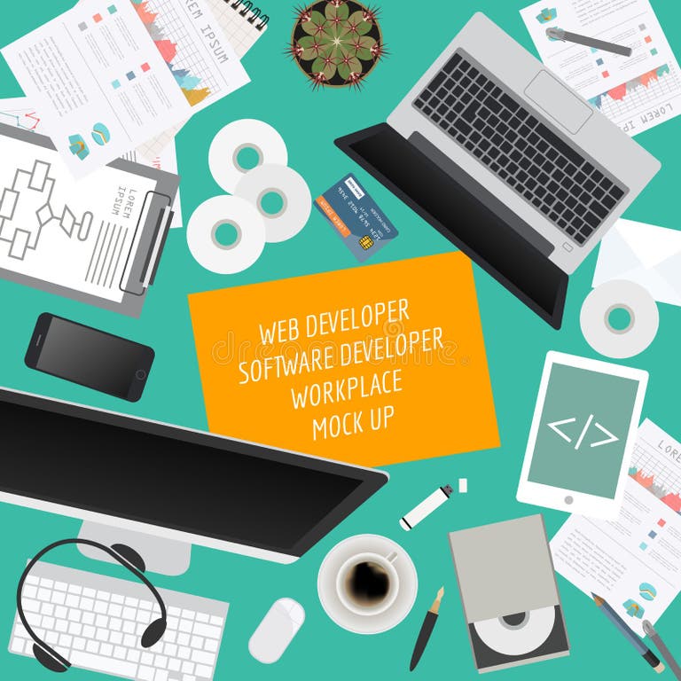 Workspace of the Web Developer, Software Developer. Mock Up for Stock ...