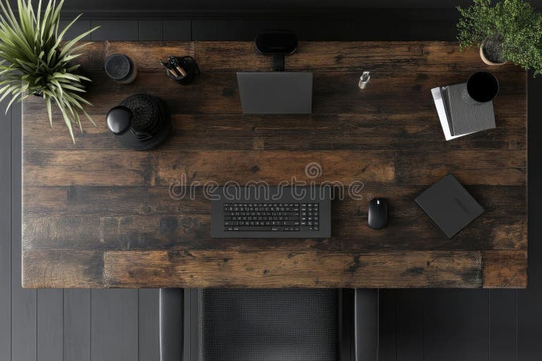 Workspace with Wooden Texture Table Top View and Modern Design Concept ...