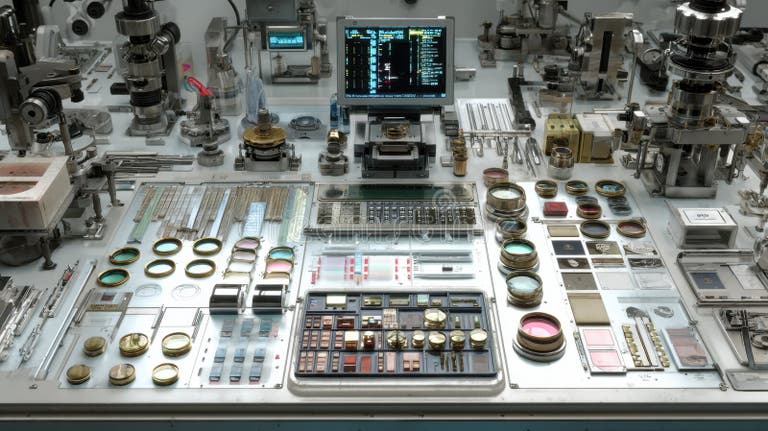 Workstation Cluttered with Tools, Instruments, and Metaoptic Pancake ...