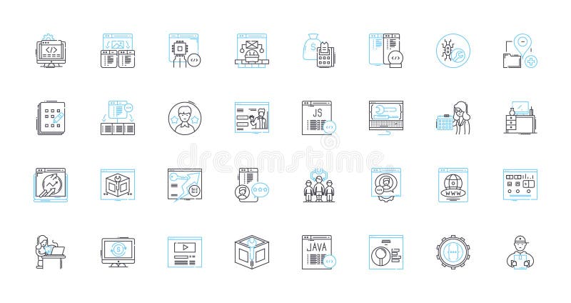 Workstation Computer Linear Icons Set. Processor, Graphics, Performance ...