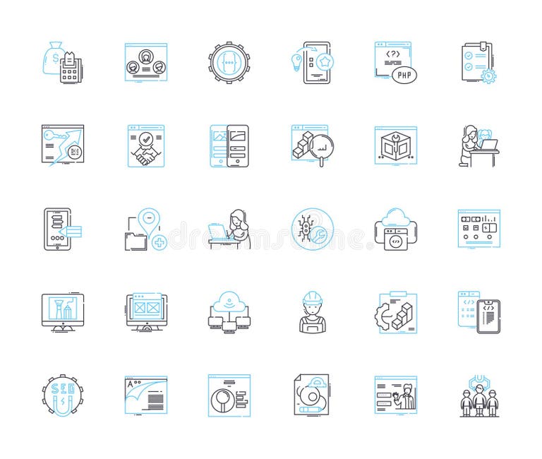 Workstation Computer Linear Icons Set. Processor, Graphics, Performance ...