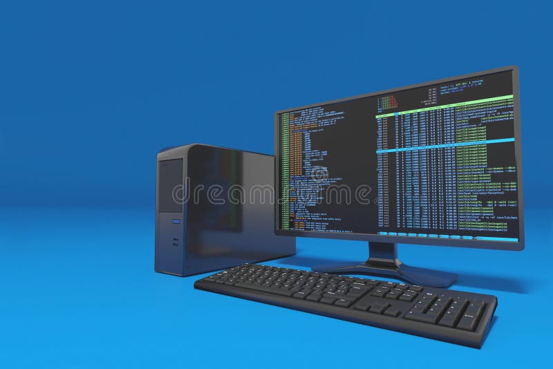 Workstation, Desktop Computer on Blue Background. Digital 3D Render ...