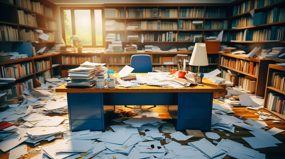 Workstation Disorder, a Messy Office and Table, Unorganized Documents ...