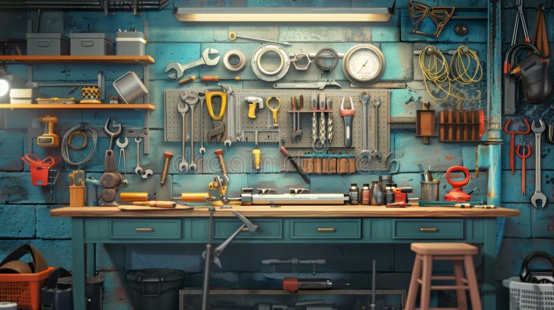 Workstation Filled with Tools and Supplies for Construction and Repair ...